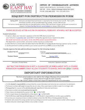 Fillable Online REQUEST FOR INSTRUCTOR PERMISSION FORM Fax Email Print ...