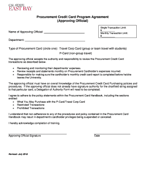 Fillable Online Procurement Credit Card Program Agreement (Approving Fax Email Print - pdfFiller