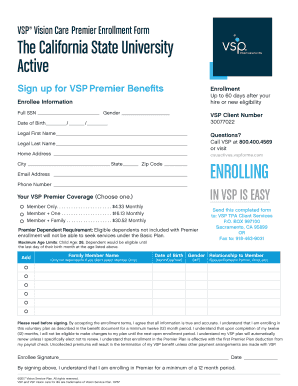 Fillable Online VSP Vision Care 1SFNJFS Enrollment Form The California ...