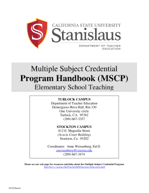 Fillable Online MULTIPLE SUBJECT CREDENTIAL PROGRAM (Elementary Education) Fax Email Print ...