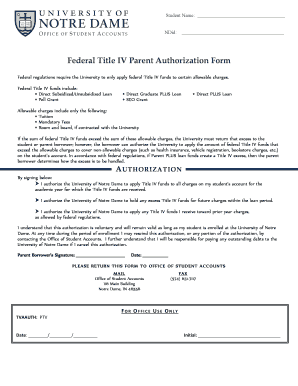 Fillable Online Title IV Authorization Form - Parent - studentaccounts ...