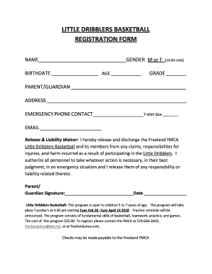 Fillable Online LITTLE DRIBBLERS BASKETBALL REGISTRATION FORM - Fax ...