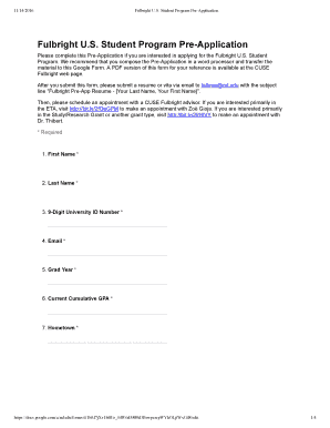 Fillable Online cuse nd Fulbright Pre-Application Form - Google Forms Fax Email Print - pdfFiller