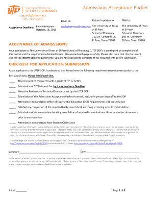 Fillable Online Admissions Acceptance Packet Fax Email Print - pdfFiller