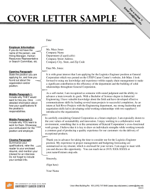 Fillable Online Cover Letter sample - utep.edu Fax Email Print - pdfFiller