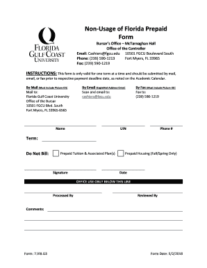 Fillable Online Non-Usage of Florida Prepaid Form - fgcu.edu Fax Email Print - pdfFiller