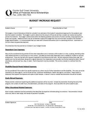 Fillable Online Budget Increase Request - fgcu.edu Fax Email Print ...