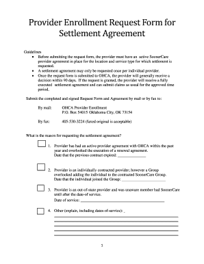 Fillable Online Provider Enrollment Request Form for Settlement Agreement Fax Email Print ...
