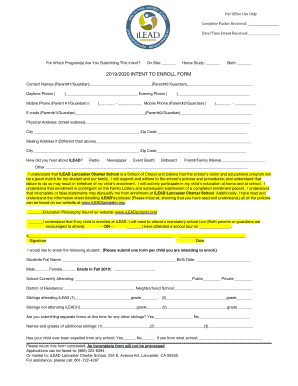 Fillable Online 2019/2020 INTENT TO ENROLL FORM Fax Email Print - pdfFiller