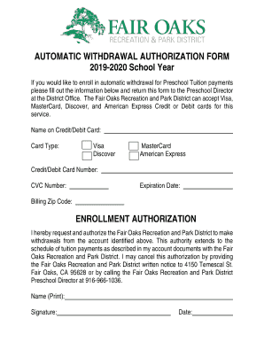 Fillable Online AUTOMATIC WITHDRAWAL AUTHORIZATION FORM 2019 Fax Email ...