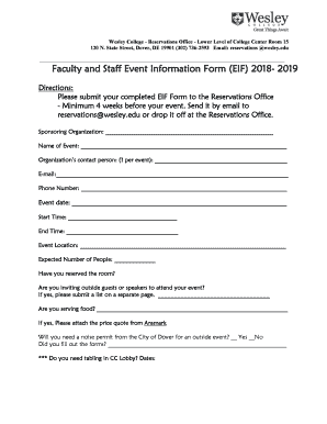Fillable Online Faculty and Staff Event Information Form (EIF) 2018 ...