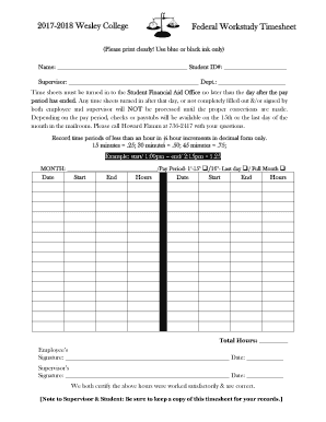 Fillable Online Federal Workstudy Timesheet Fax Email Print - pdfFiller