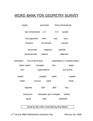 Fillable Online WORD BANK FOR GEOMETRY SURVEY - Tidewater Team Fax ...