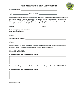 Fillable Online Year 5 Residential Visit Consent Form Fax Email Print ...