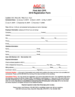 Fillable Online First Aid /CPR 2018 Registration Form - AGC Fax Email ...