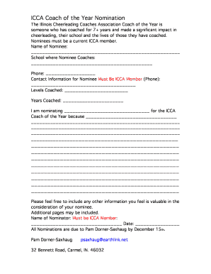 Fillable Online ICCA Coach of the Year Nomination Fax Email Print ...