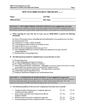 Fillable Online NEW WAE HIRE PACKET CHECKLIST (rev 1/17) Fax Email Print - pdfFiller