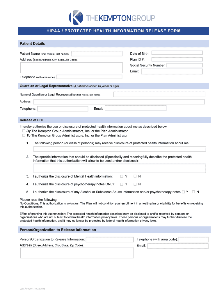 Fillable Online HIPAA / PROTECTED HEALTH INFORMATION RELEASE FORM Fax ...