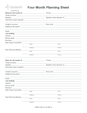 Fillable Online Four-Month Planning Sheet - Stonecroft Fax Email Print ...