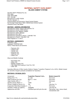 Fillable Online MATERIAL SAFETY DATA SHEET INLAND CEMENT SYSTEM Fax ...