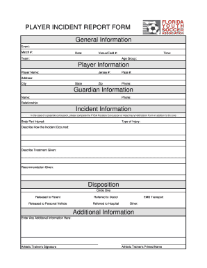 Fillable Online PLAYER INCIDENT REPORT FORM General Information Fax ...