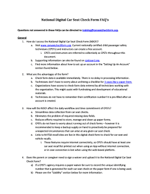 Fillable Online National Digital Car Seat Check Form FAQ's - National ...