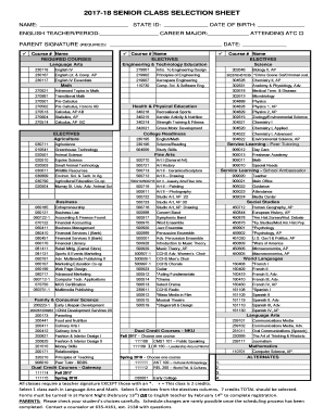 Fillable Online 2017-18 SENIOR CLASS SELECTION SHEET Fax Email Print ...