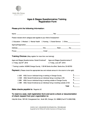 Fillable Online Ages & Stages Questionnaires Training Registration Form ...