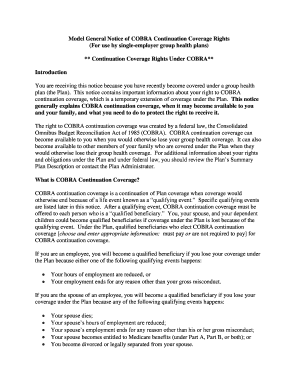 Fillable Online Model General Notice of COBRA Continuation Coverage ...