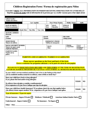 Fillable Online Children Registration Form / Forma de registracin para ...