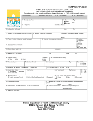 Fillable Online REPORT OF POSSIBLE RABIES EXPOSURE (BITE, SCRATCH ...