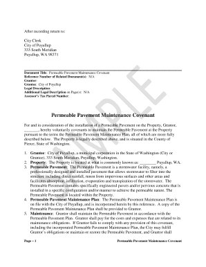 Fillable Online Document Title: Permeable Pavement Maintenance Covenant ...