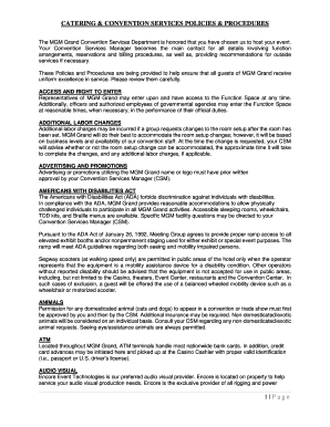 Fillable Online CATERING & CONVENTION SERVICES POLICIES & PROCEDURES ...