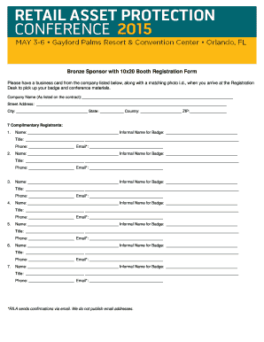 Fillable Online Bronze Sponsor with 10x20 Booth Registration Form Fax ...