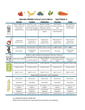 Public School Lunch Menus | pdfFiller