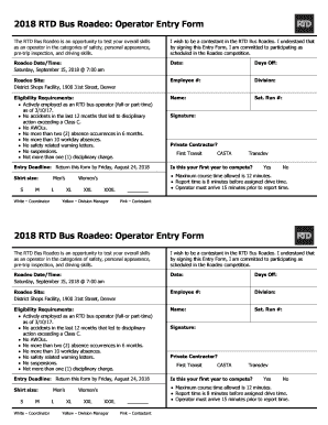 Fillable Online 2018 RTD Bus Roadeo: Operator Entry Form Fax Email ...