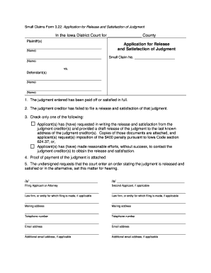 Fillable Online 22: Application for Release and Satisfaction of ...