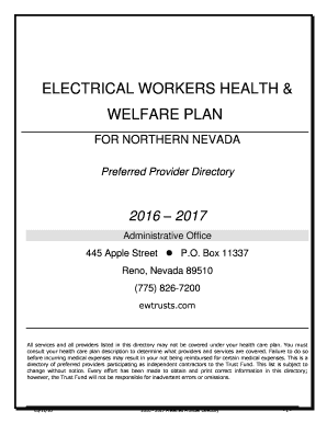 Fillable Online electrical workers health and welfare plan for northern ...