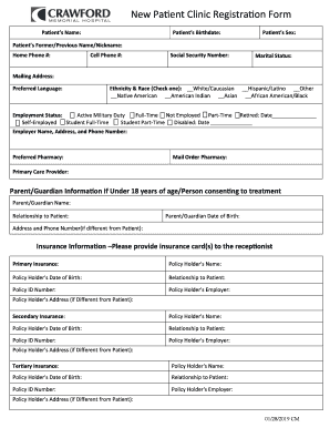 Fillable Online New Patient Clinic Registration Form - crawfordmh.org ...
