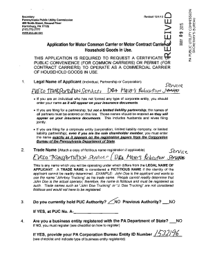 Fillable Online UJ 55 Application for Motor Common Carrier or Motor ...