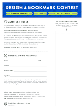 Fillable Online Design a Bookmark Contest - dbrl.org Fax Email Print ...