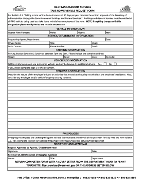 Fillable Online bgs vermont FMS - Take Home Vehicle Form 140618.xlsx ...