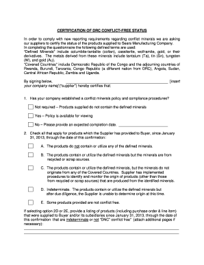 Fillable Online CERTIFICATION OF DRC CONFLICT-FREE STATUS Fax Email ...