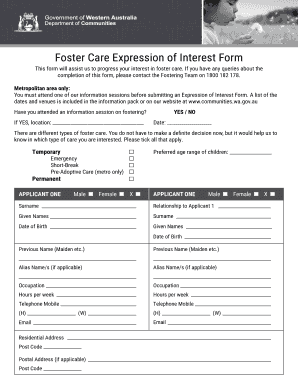 Fillable Online Foster Care Expression of Interest Form Fax Email Print ...