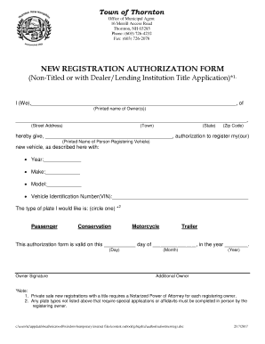 Fillable Online NEW REGISTRATION AUTHORIZATION FORM Fax Email Print ...
