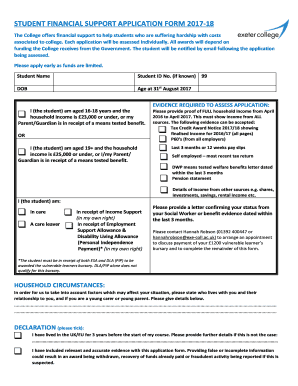 Fillable Online Exeter College Student Financial Support Application ...