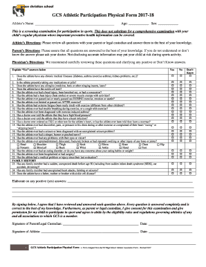 Fillable Online GCS Athletic Participation Physical Form 2017-18 Fax ...