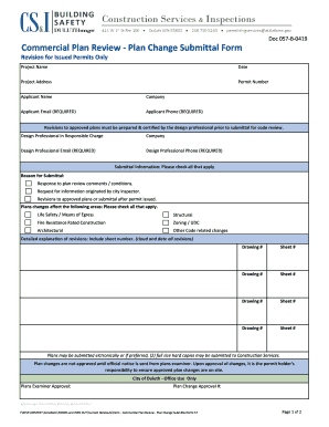 Fillable Online Commercial Plan Review - Plan Change Submittal Form Fax ...