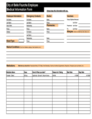 Fillable Online City of Belle Fourche Employee Medical Information Form ...