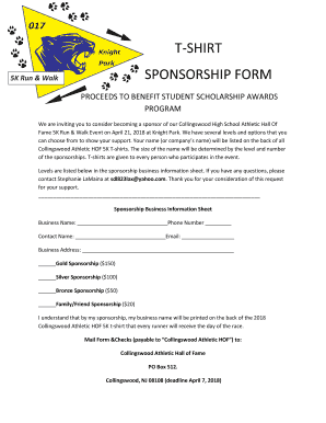 Fillable Online T-SHIRT 5K Run & Walk SPONSORSHIP FORM Fax Email Print ...